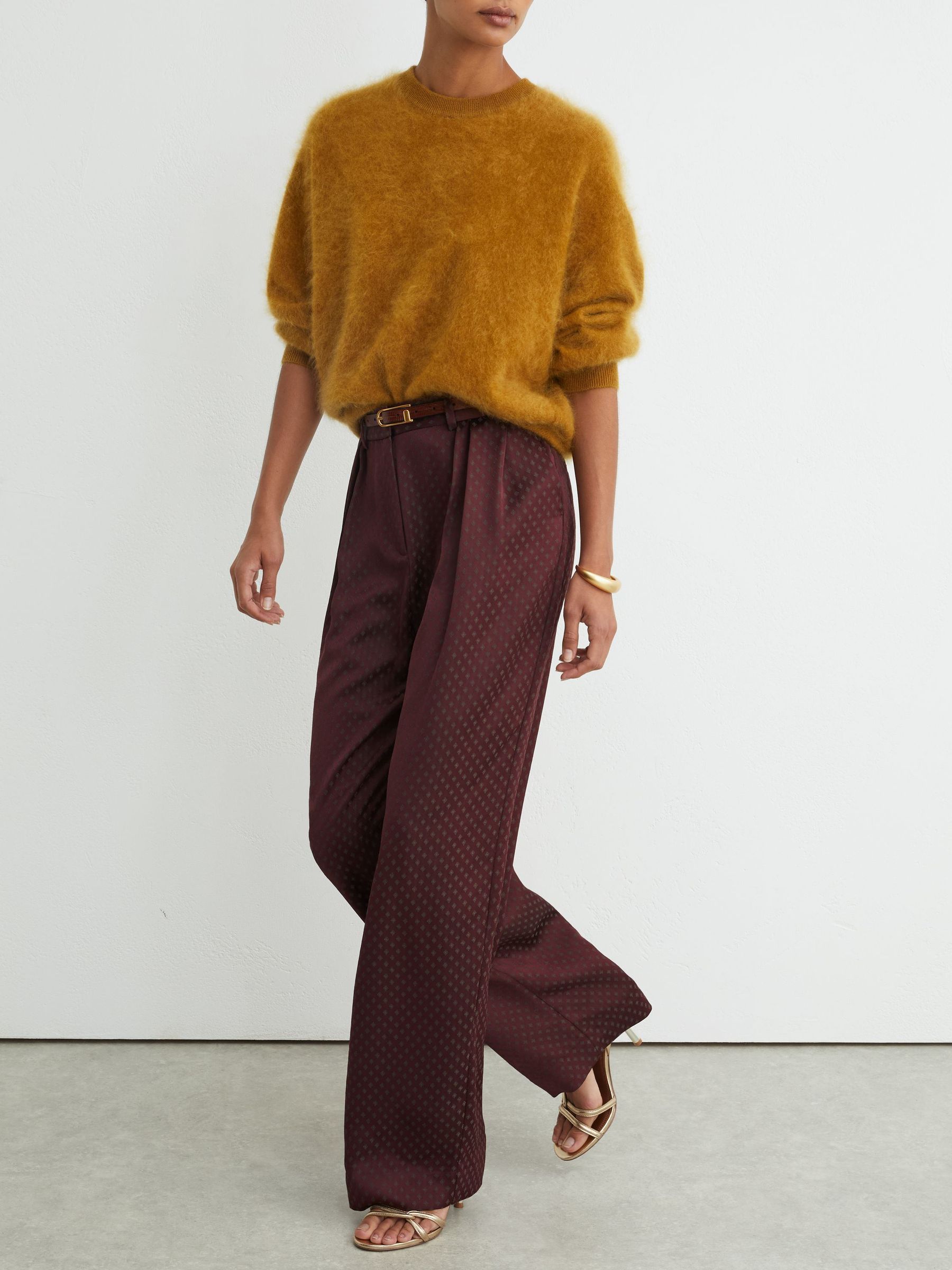 REISS Tilly Jacquard Wide-Leg Pleated Trousers